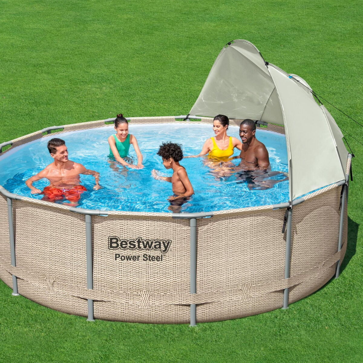 Pack de piscina desmontable con toldo Power Steel 3,96 m x 1,07 m con ...